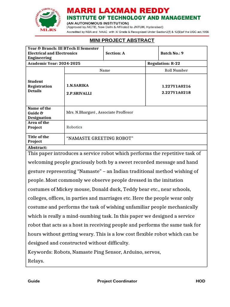 Namaste Greeting Robot | PDF