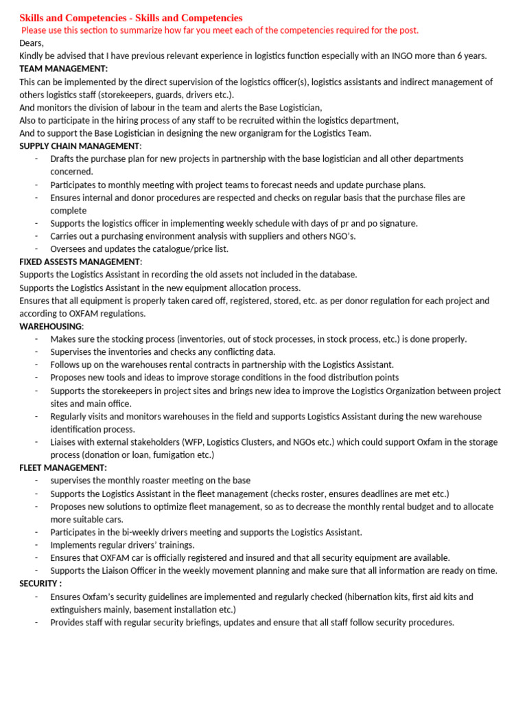 Logistics Skills and Competencies | PDF | Logistics | Warehouse