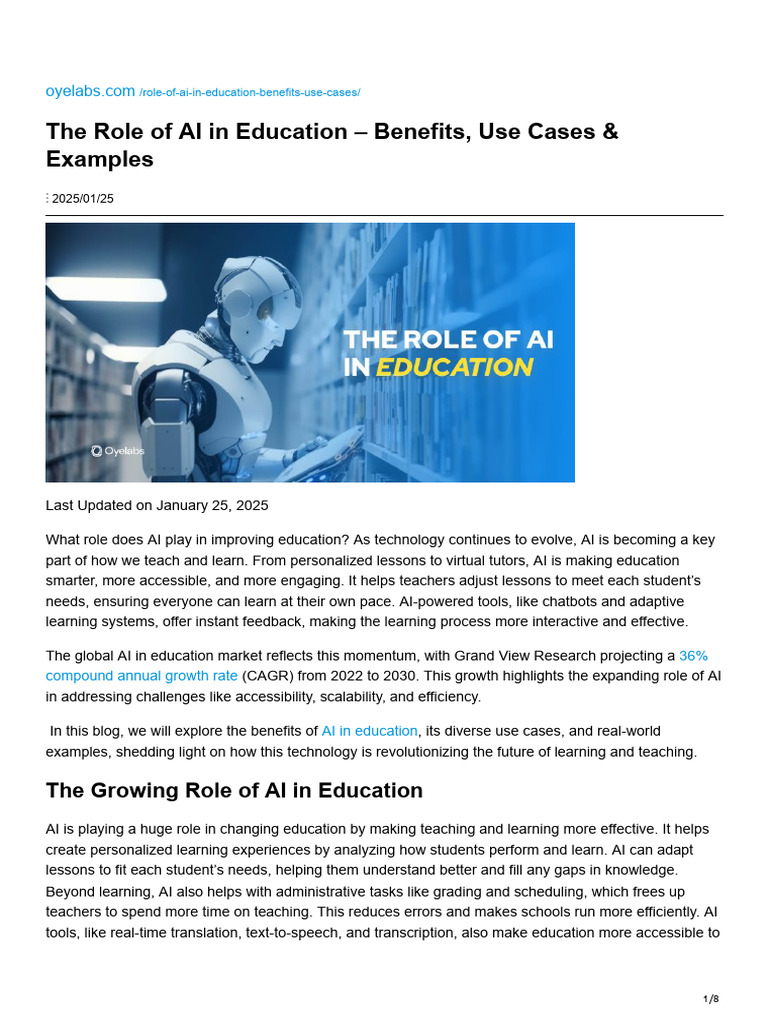 The Role Of Ai In Education Benefits Use Cases Examples Pdf