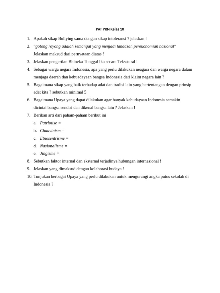 PAT PKN Dan Fisika Kelas 10 Dan 11 2025 | PDF