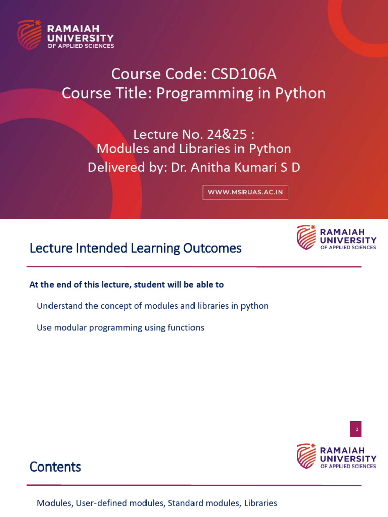 Lecture24 25 Unit5 1 Modules and Libraries | PDF | Python (Programming Language) | Modular ...