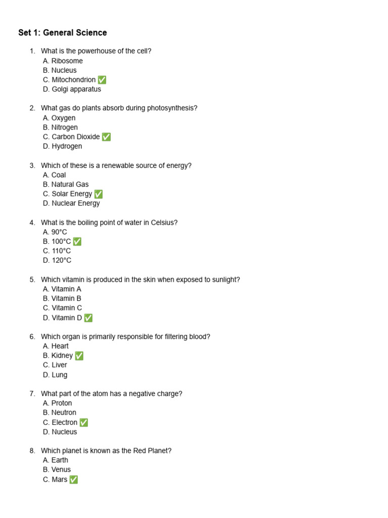 Set 1 - General Science PART 1 | PDF