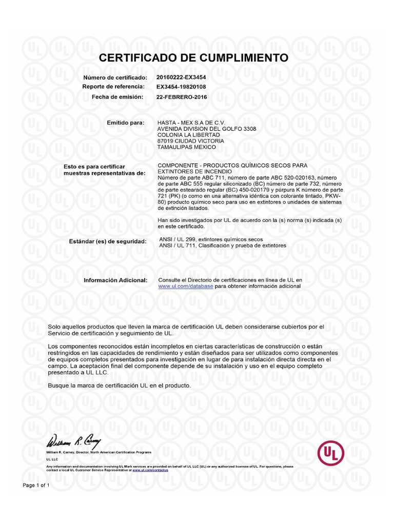 Pyro-Chem Certificado UL | PDF