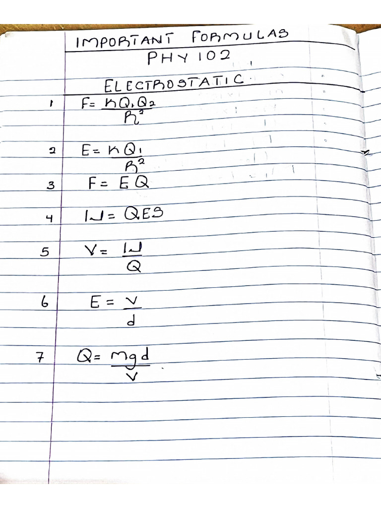 Phy 102 Formulas by Theoco | PDF