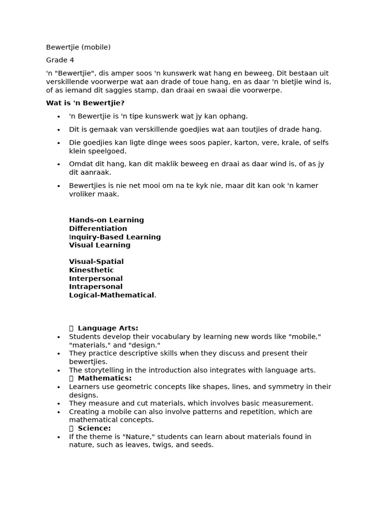 Creating Unique Bewertjies (Mobiles) | PDF | Learning | Educational ...