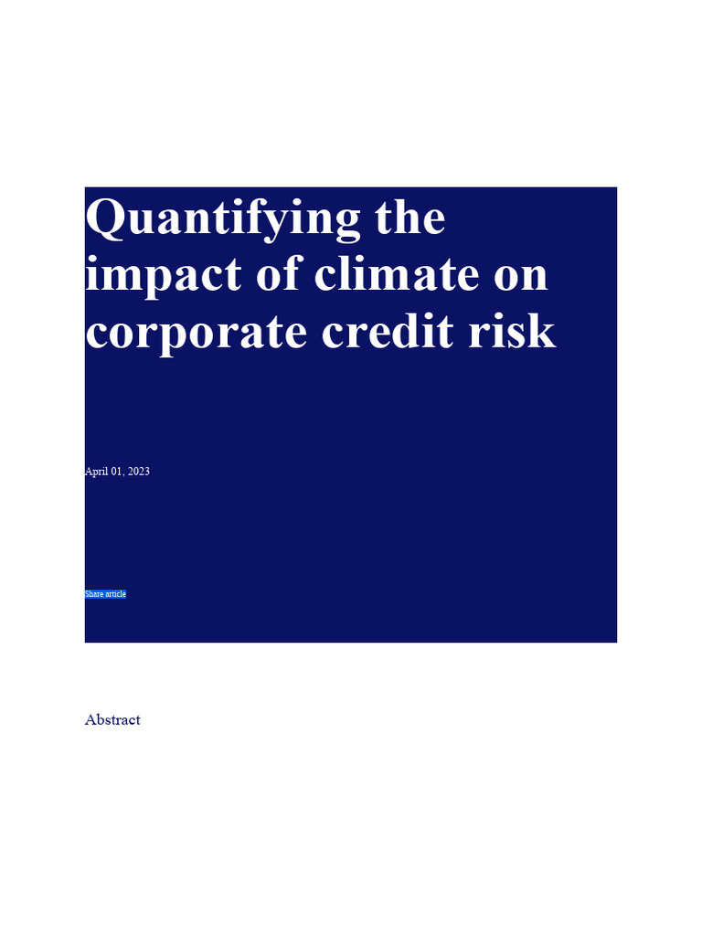 Quantifying The Impact of Climate On Corporate Credit Risk | PDF