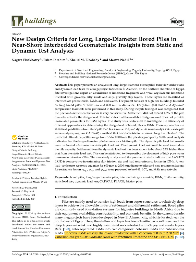 New Design Criteria For Long Large Diameter Bored Piles in Near Shore Interbedded Geomaterials ...
