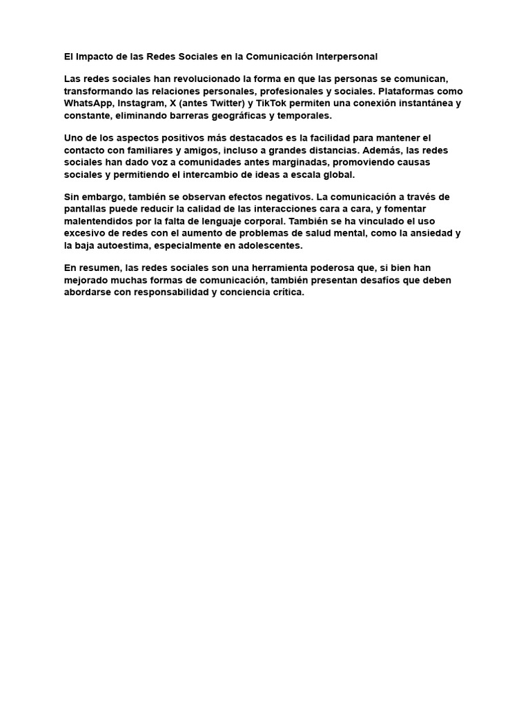 Las Redes Sociales en La Comunicación Interpersonal | PDF