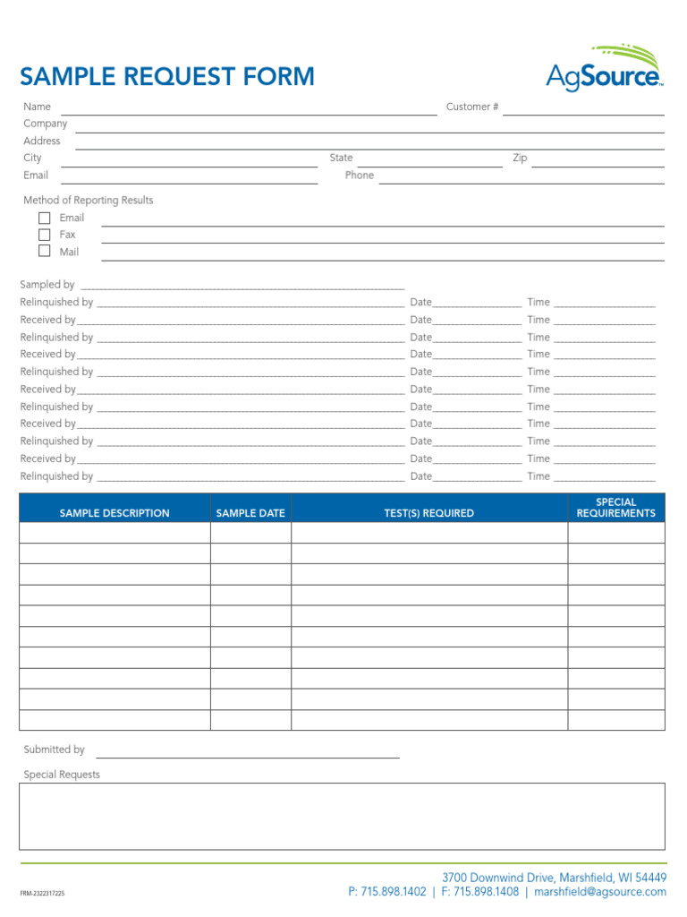 Food and Product Sample Request Form | PDF
