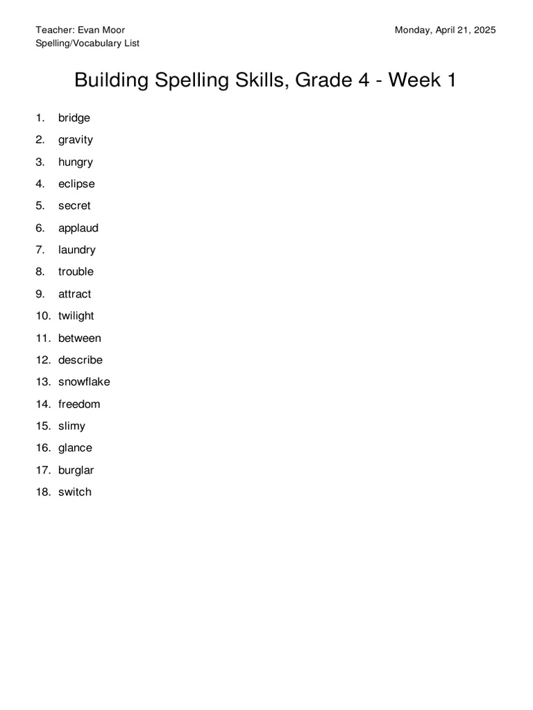 Print Spelling List | PDF