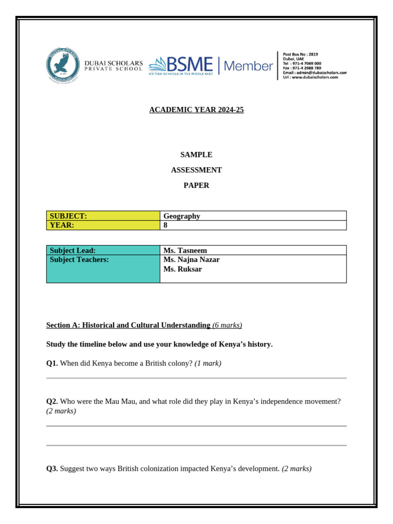 SAMPLE Assessment Paper and Answers Summative | PDF | Slum | Nairobi
