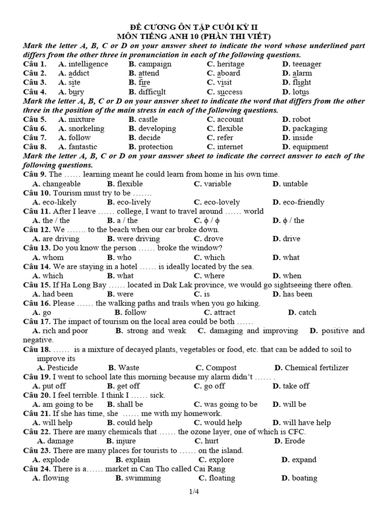 Đề Cương Ôn Tập Thi Cuối Kỳ Ii Năm 2023 Môn Tiếng Anh 10 | PDF