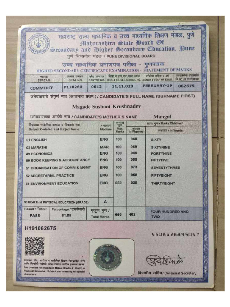 HSC Marksheet 100 Kb-Compressed | PDF