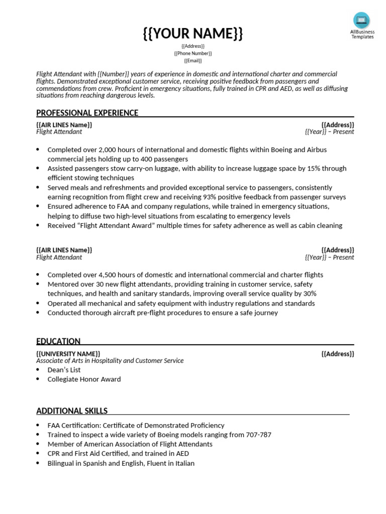 Flight Attendant Resume Sample | PDF | Flight Attendant | Federal ...