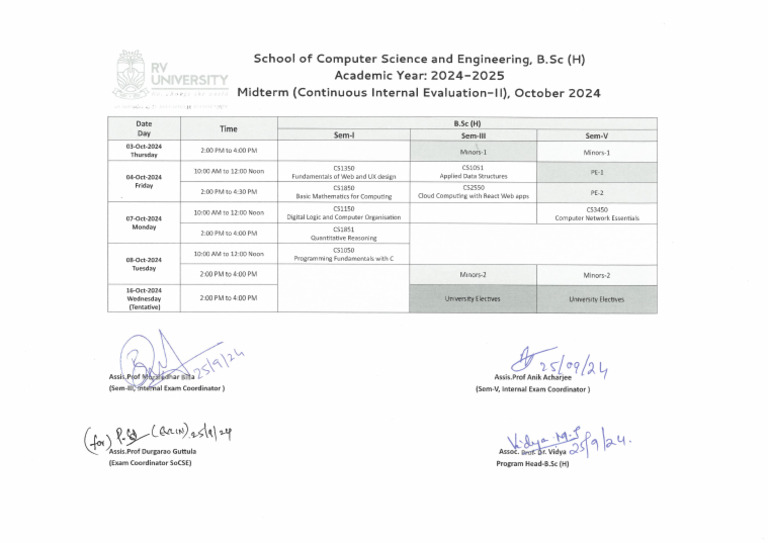BSC Midterm Exam Timetable | PDF