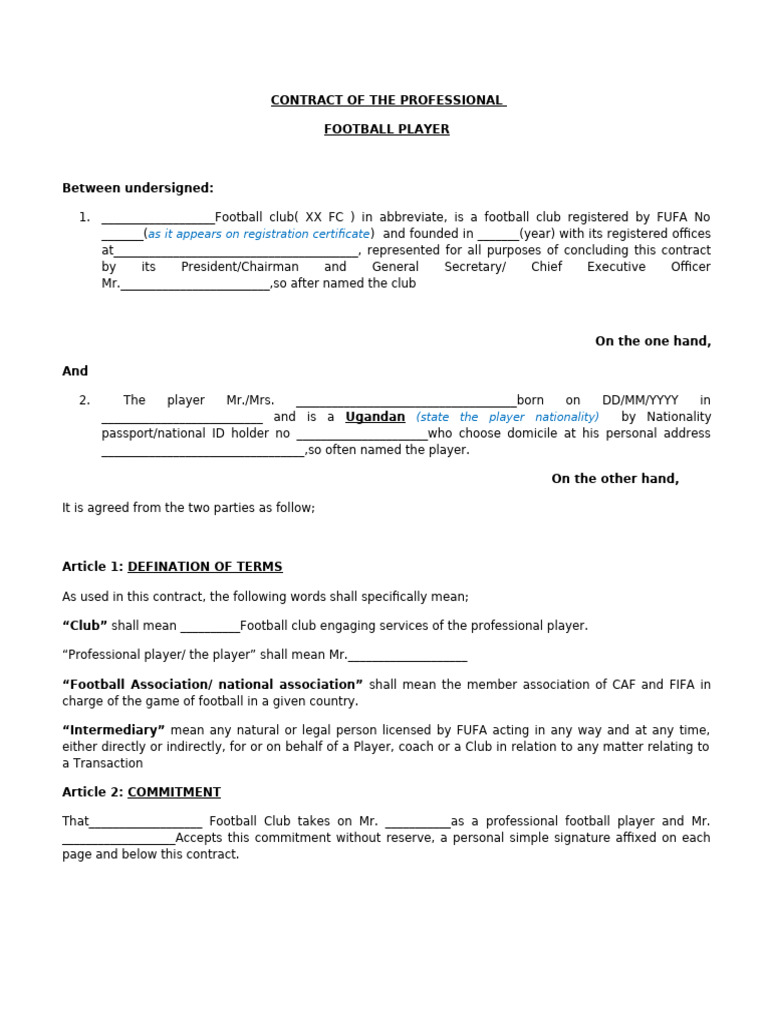 Professional Football Player Contract | PDF | Doping In Sport | Salary