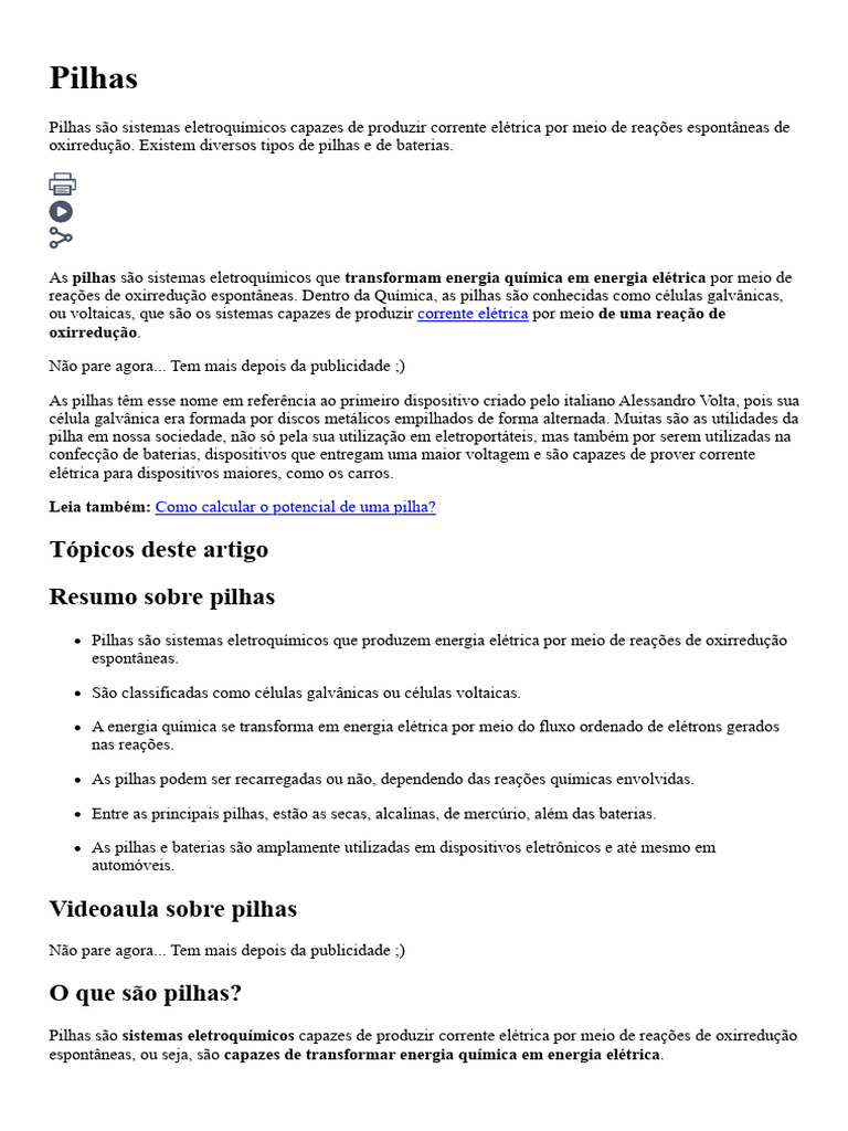 O que são pilhas e como funcionam | PDF | Eletrodo | Eletroquímica