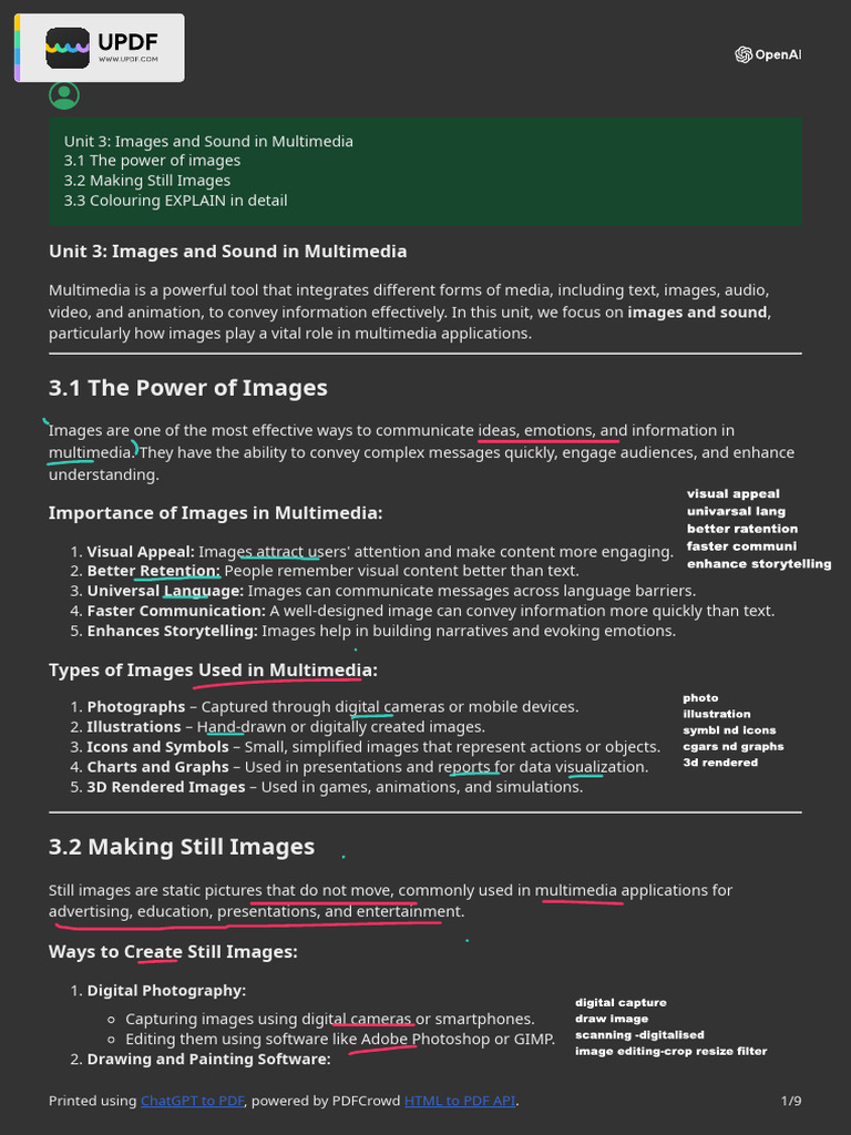 Unit 3 - Images and Sound in Multimedia | PDF | Data Compression | Computing