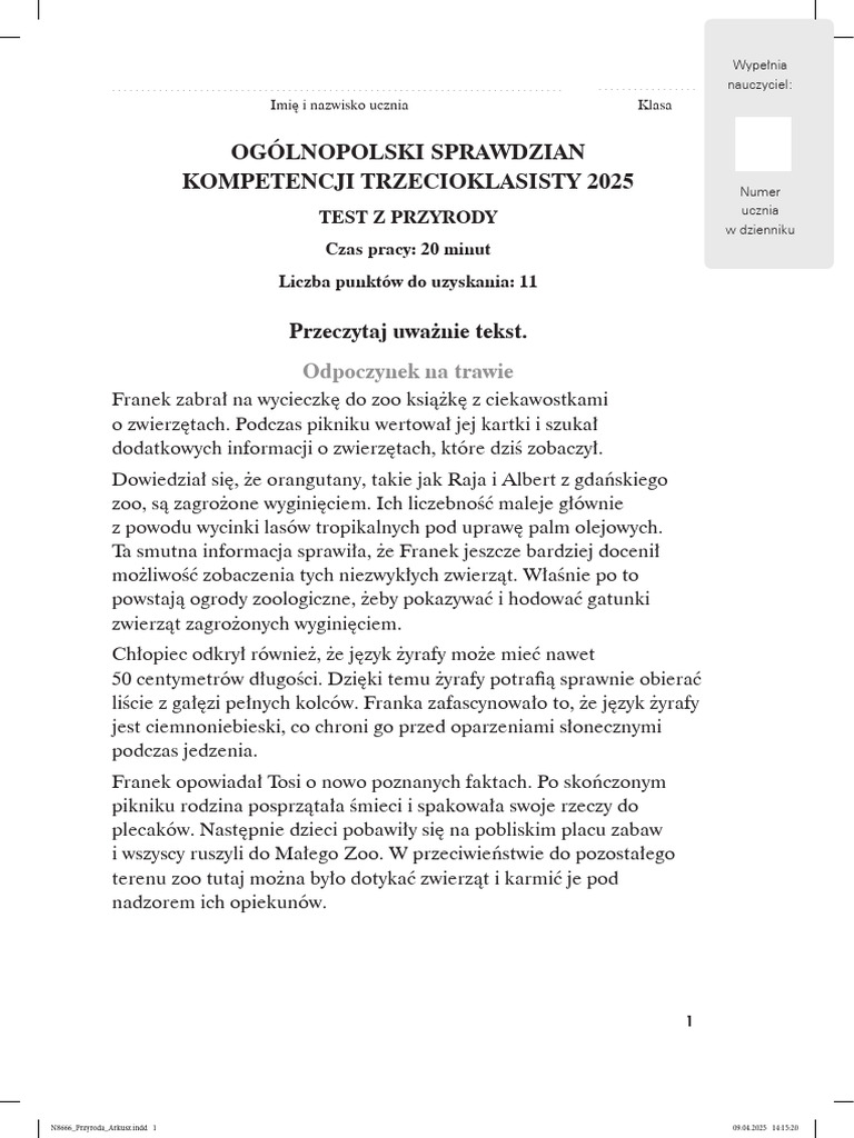 Przyroda Arkusz | PDF