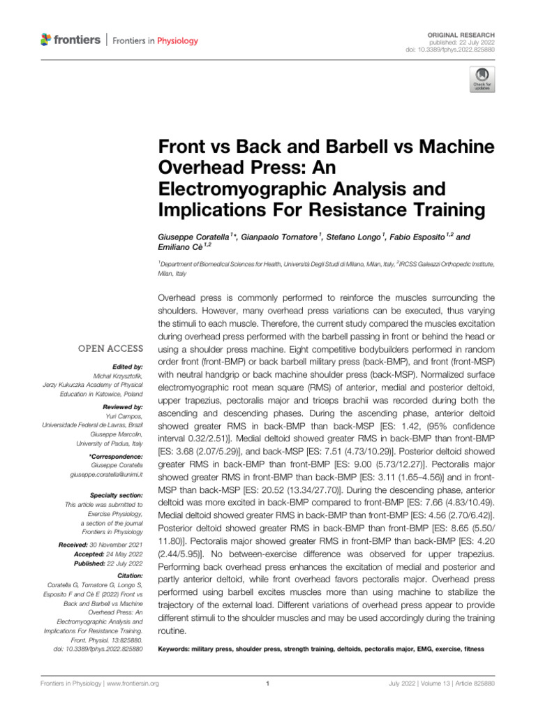 Front Vs Back and Barbell Vs Machine | PDF | Electromyography ...