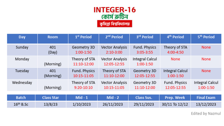 Integer - 16 Course Routine | PDF