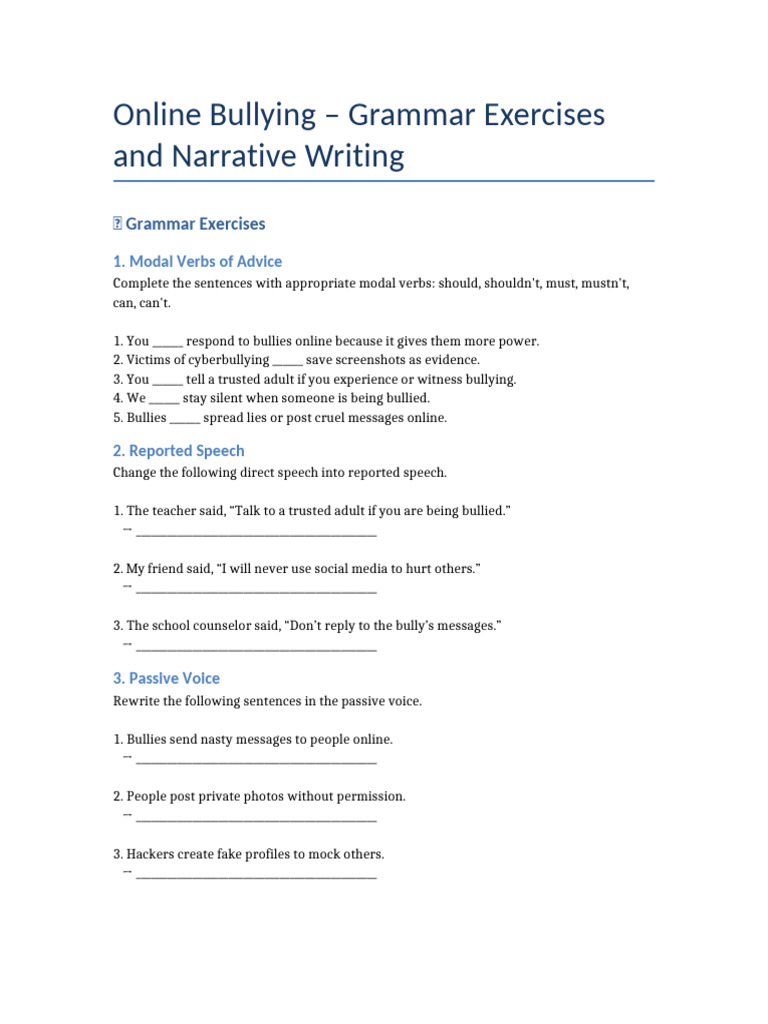 Online Bullying Grammar and Narrative Updated | PDF