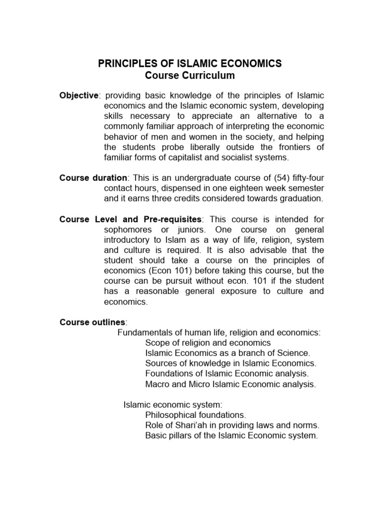 Course Outlines - Principles of Islamic Economics | PDF ...