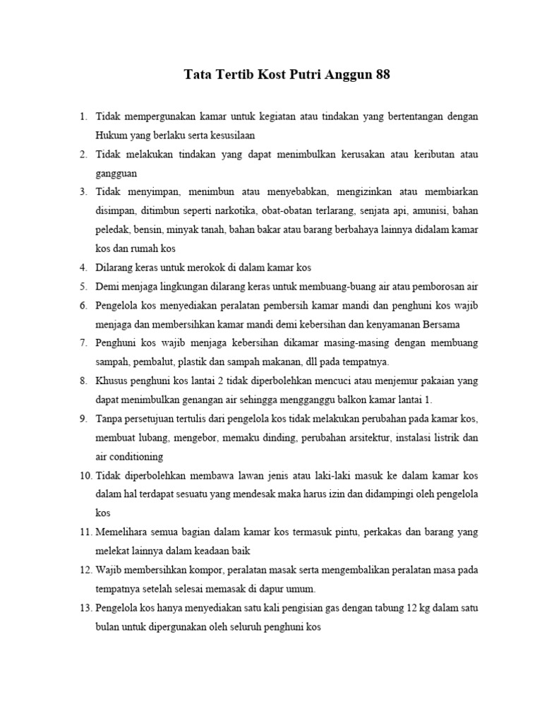 Tata Tertib Kost Putri Anggun-1 | PDF