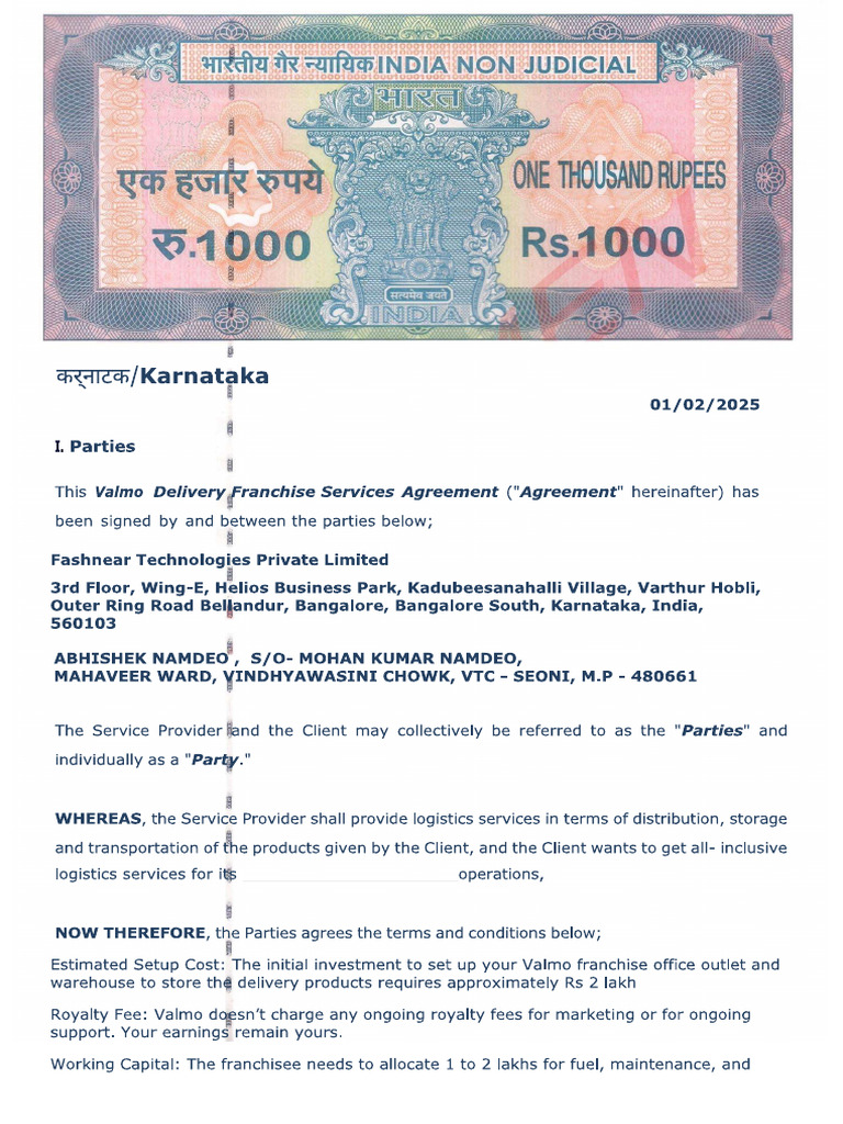 Abhishek Namdeo - Agreement. | PDF