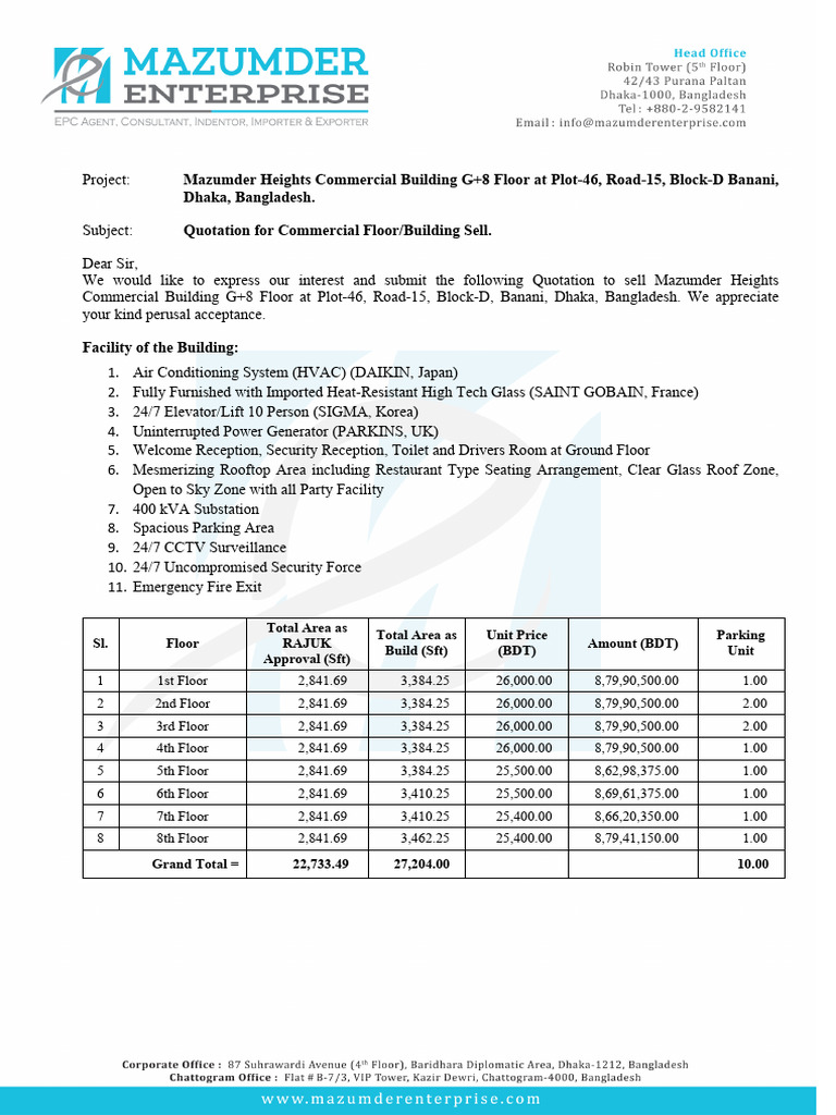 Quotation For Commercial FloorBuilding Sell | PDF