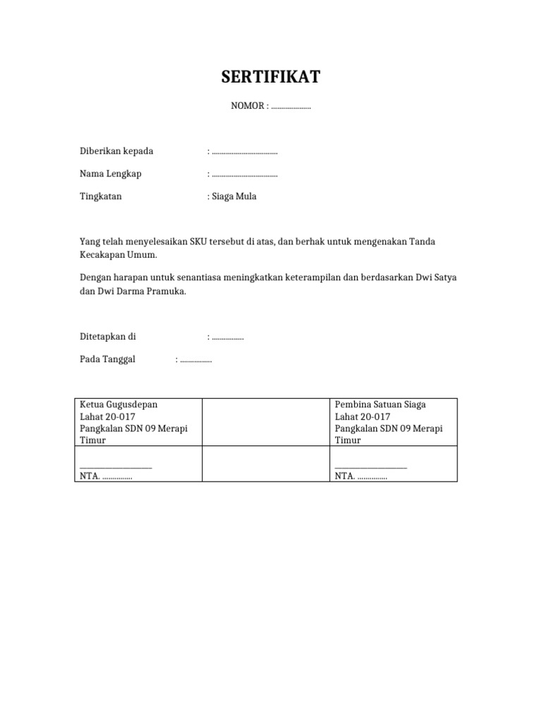 Sertifikat Siaga Mula | PDF