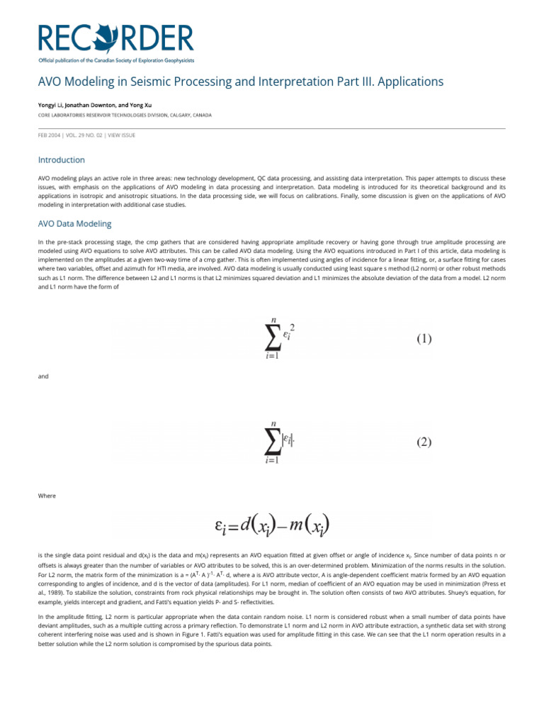 AVO Modeling in Seismic Processing and Interpretation Part III. Applications _ CSEG RECORDER ...