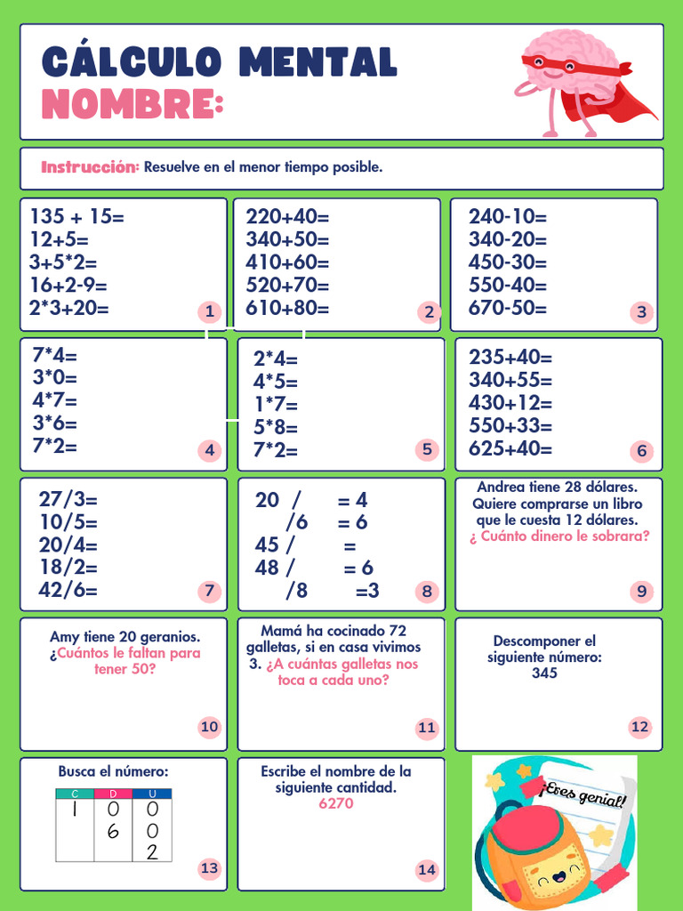 Ejercicios de Cálculo Mental para Niños | PDF