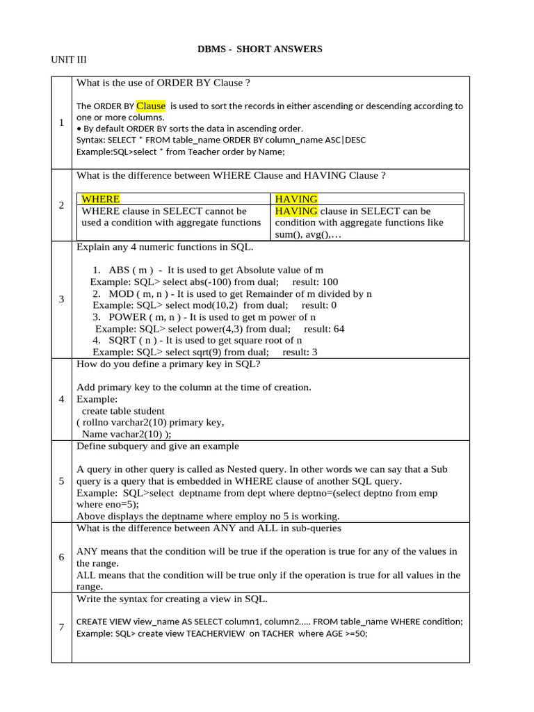 Dbms Mid-2 Short Answers | PDF | Database Transaction | Databases
