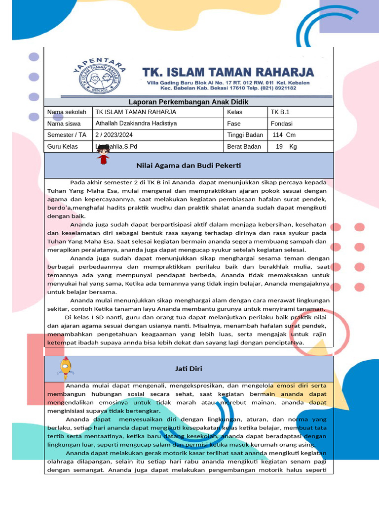 1.rapot Kurikulum Merdeka Paud (Athallah | PDF