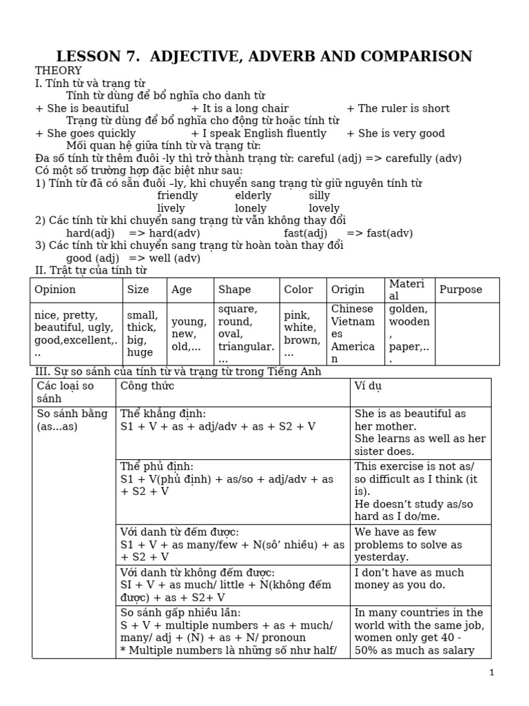 Lesson 7 Adjectives, Adverbs | PDF