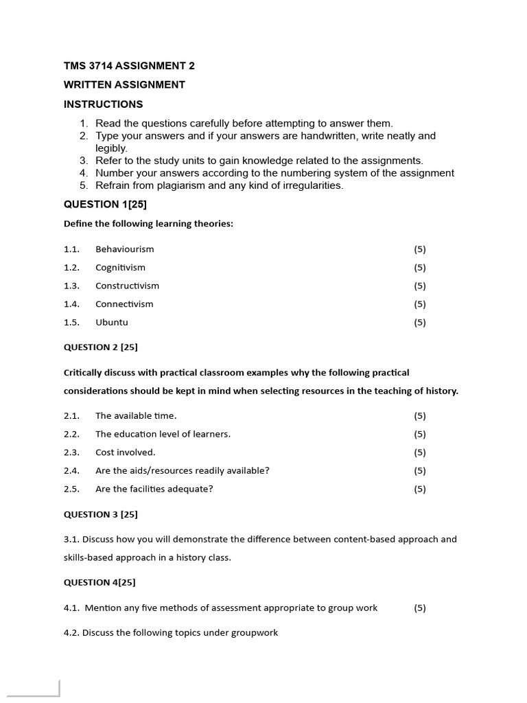 Tms 3714 Assignment 2 2025 | PDF | Learning Theory (Education ...
