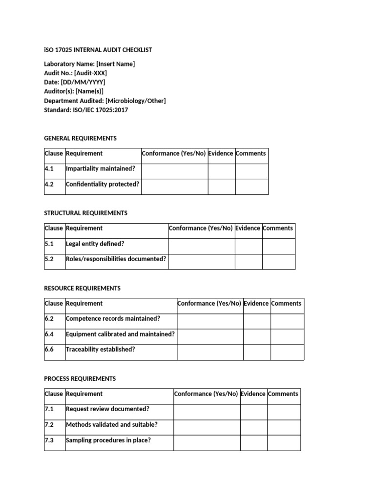 Iso 17025 Internal Audit Check List | PDF