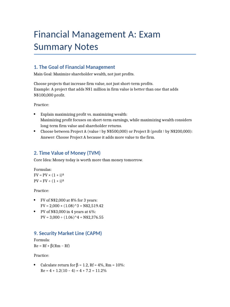 Financial Management Exam Notes | PDF