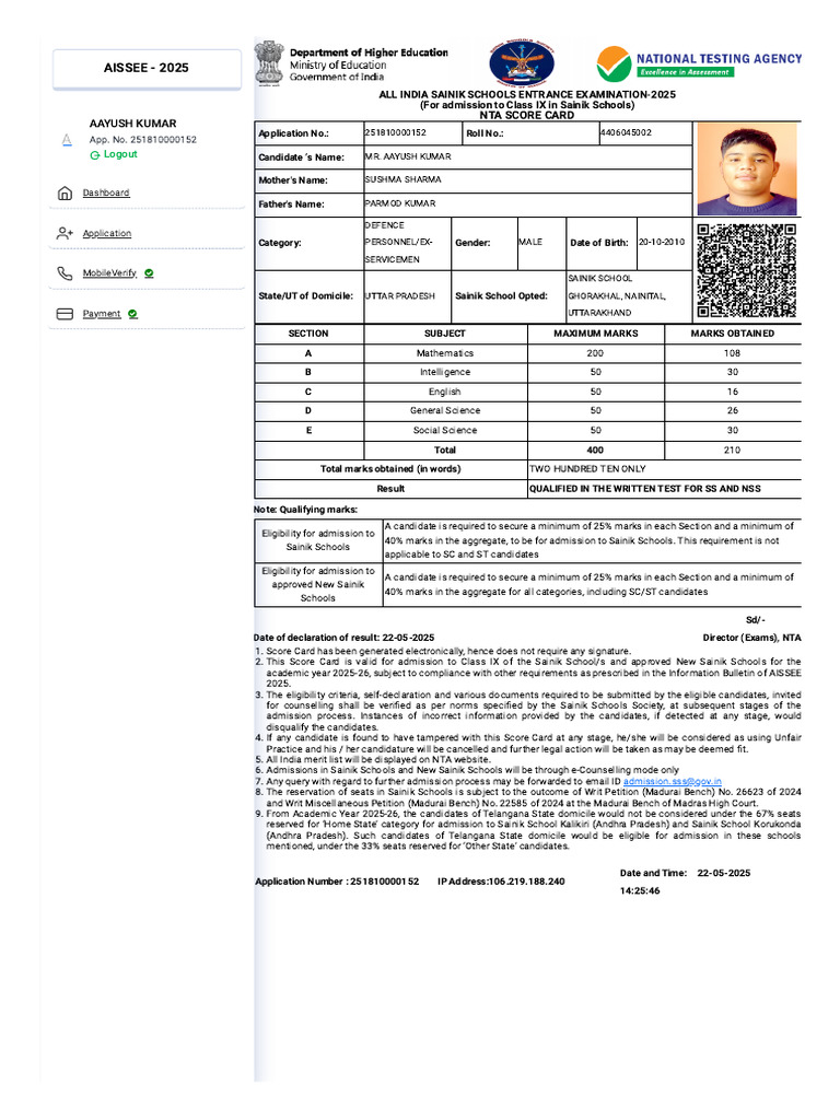 All India Sainik Schools Entrance Exam - Aissee - 2025 - India | PDF
