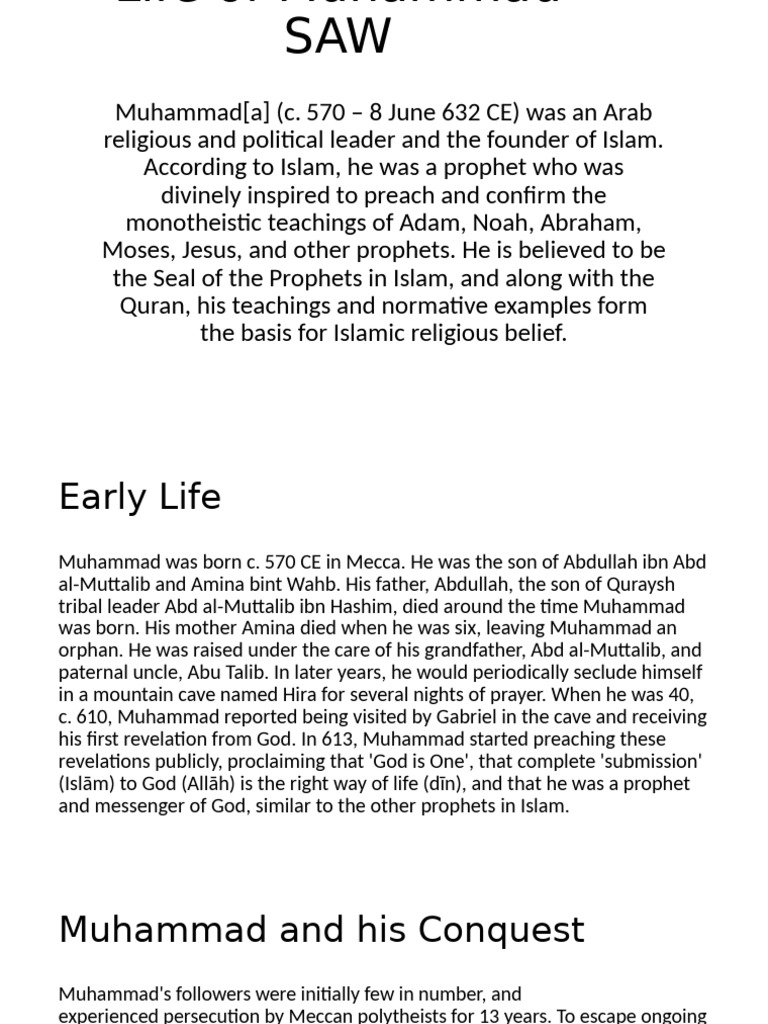 Life of Muhammad SAW | PDF | Muhammad | Prophets And Messengers In Islam
