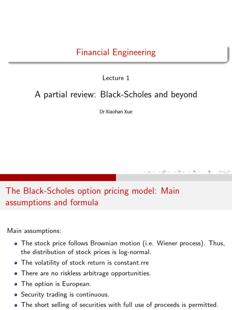 Lecture01 Slides | PDF | Black–Scholes Model | Option (Finance)