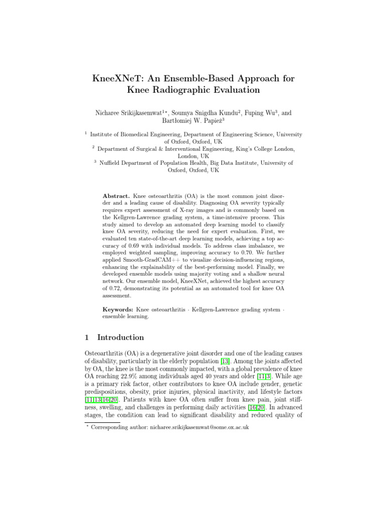 KneeXNeT An Ensemble-Based Approach For Knee Radio | PDF | Deep Learning