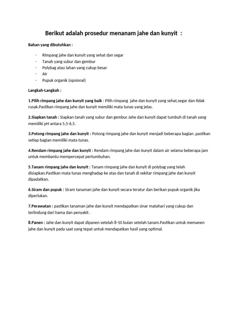 Prosedur Menanam Jahe Dan Kunyit | PDF