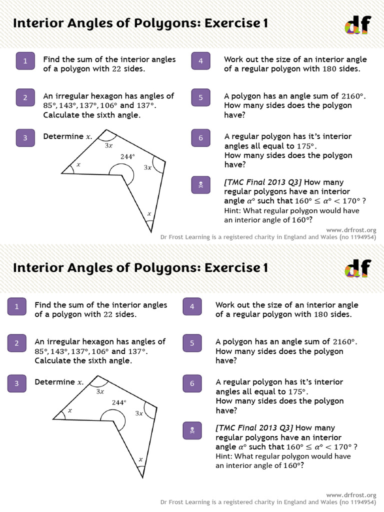 Interior Angles of Polygons - Exercise 1 | PDF | Euclid | Euclidean Plane Geometry