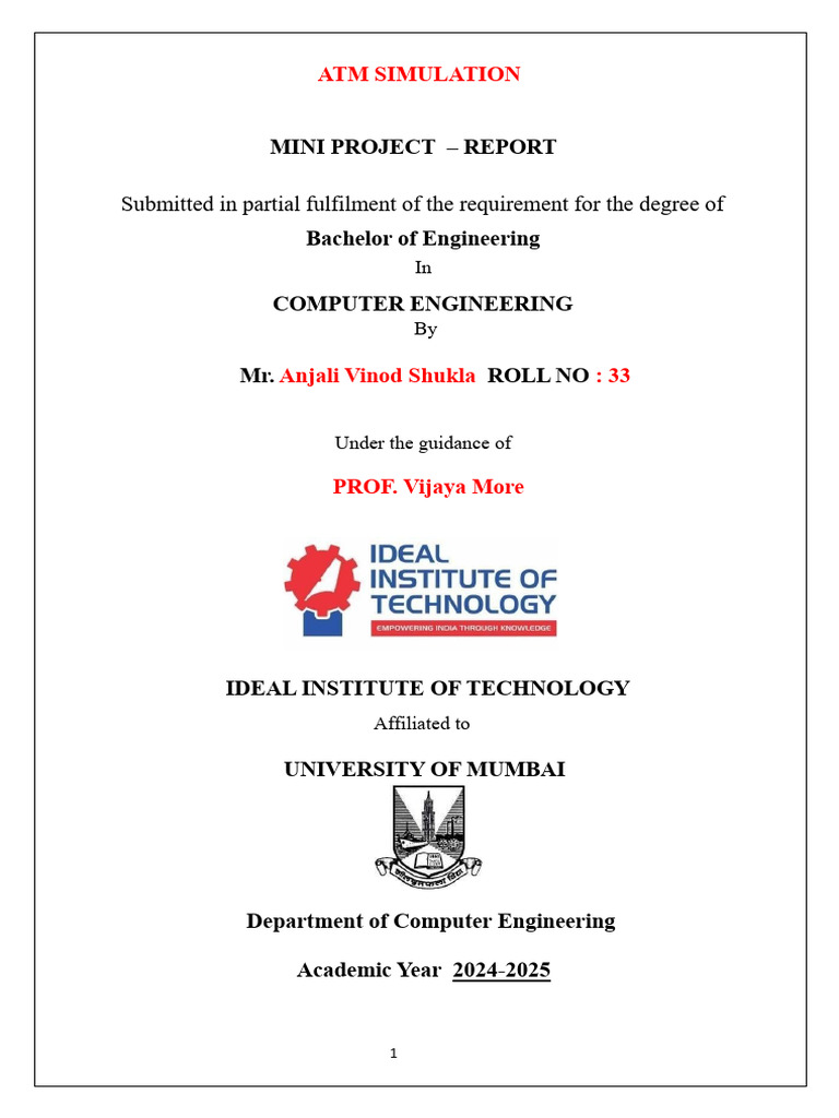 ATM Simulation Python Project Report | PDF