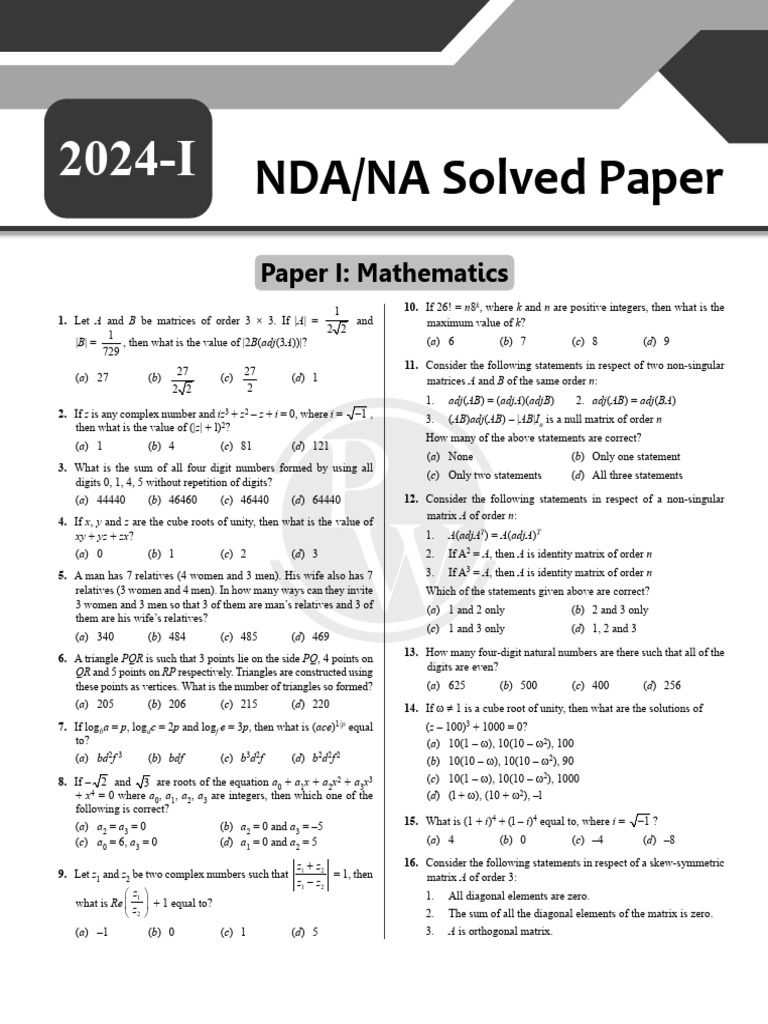 2024 NDA 10 Mock and 10 Solved Papers | PDF | Geometry | Algebra