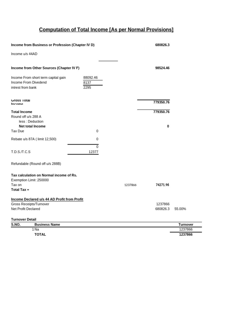 Computation of Total Income For Itr | PDF