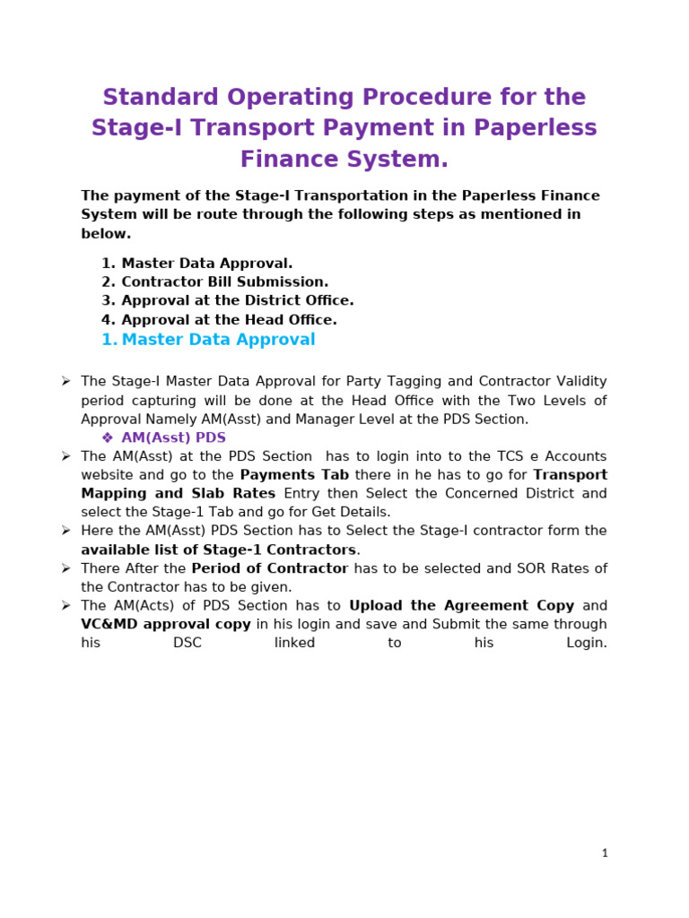 Stage-I Transport Payment SOP Guide | PDF | Computing