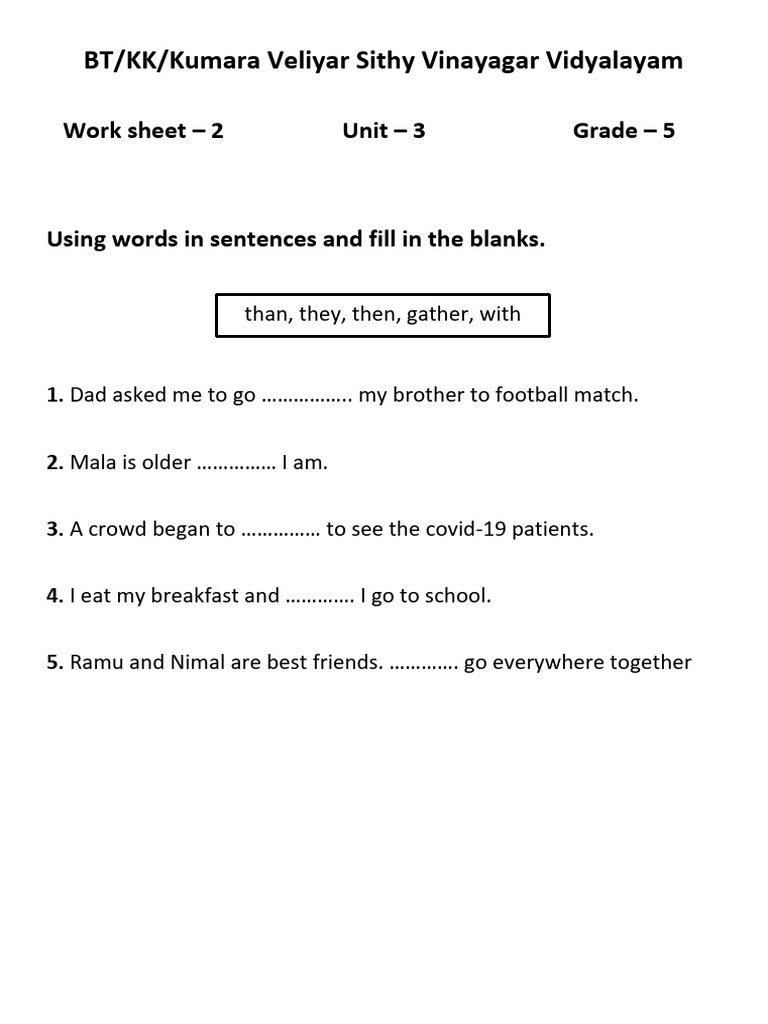 Grade 5 Sentence Worksheet Unit 3 | PDF